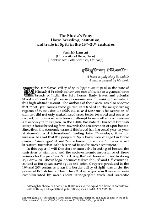 (PDF) The Bheda’s Pony: Horse breeding, castration, and trade in Spiti ...