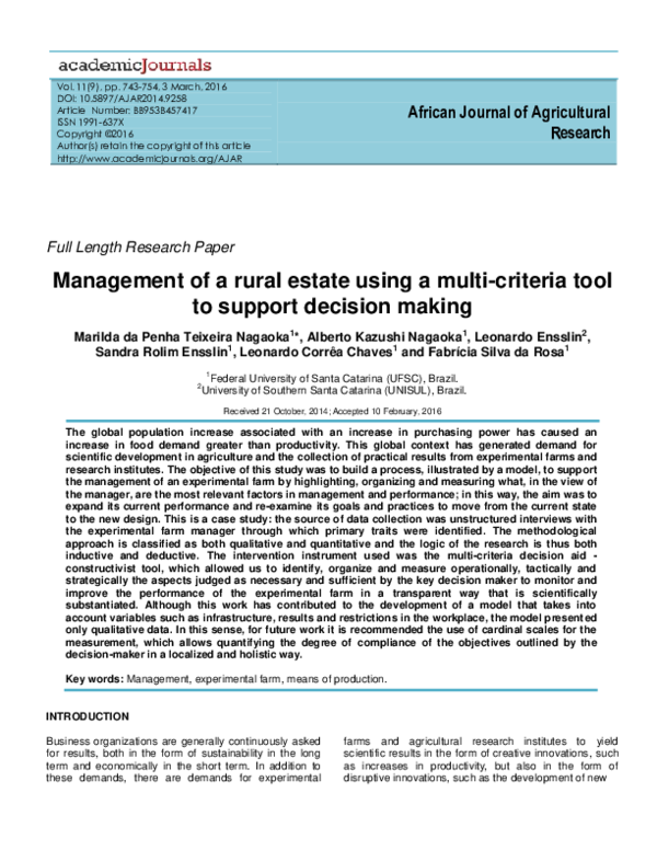 (PDF) Management of a rural estate using a multi-criteria tool to ...