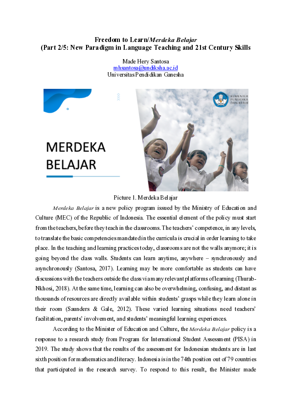 (PDF) Freedom to Learn (Merdeka Belajar)