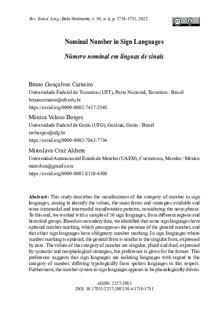 (PDF) Nominal number in sign languages/ Número nominal em línguas de sinais