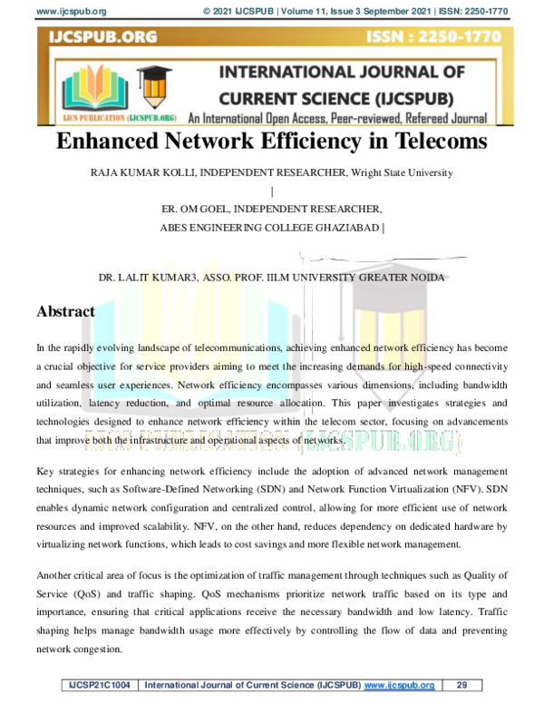 (PDF) Enhanced Network Efficiency in Telecoms