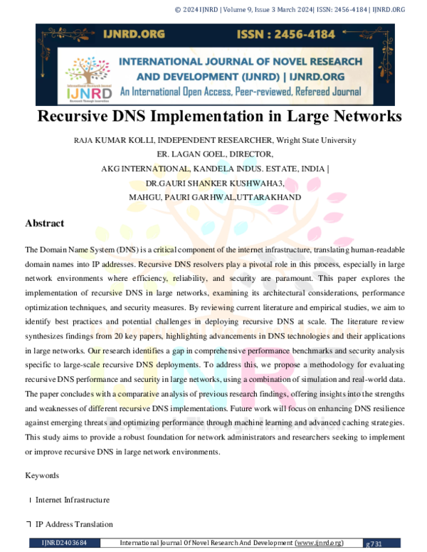 Pdf Recursive Dns Implementation In Large Networks