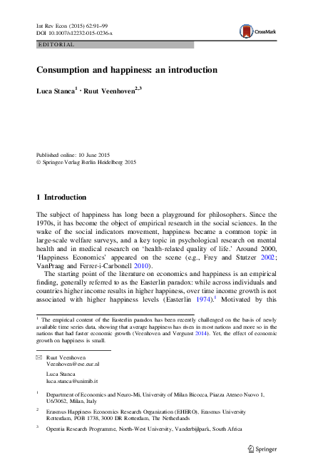 (PDF) Consumption and happiness: an introduction