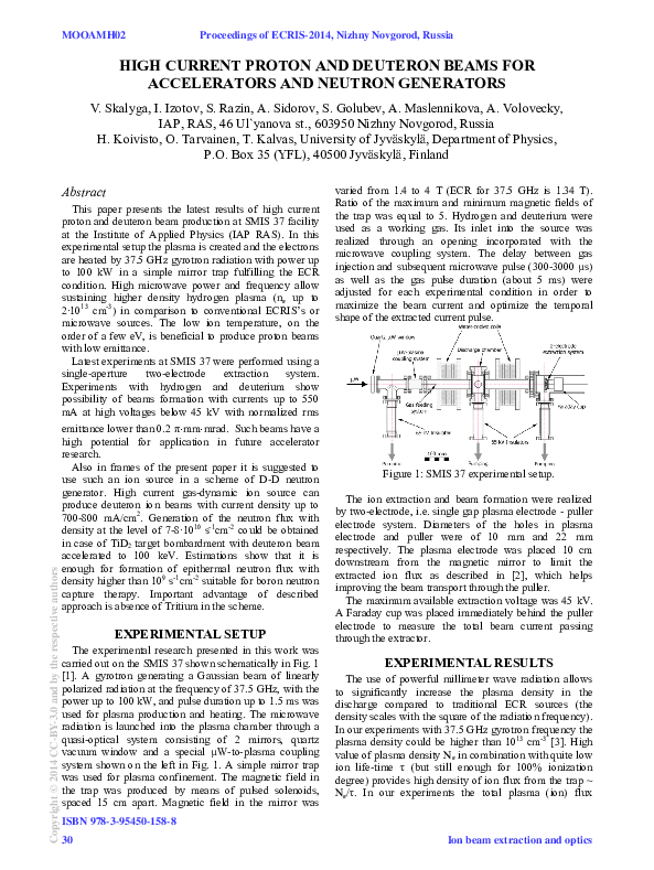(PDF) High Current Proton and Deuteron Beams for Accelerators and Neutron Generators
