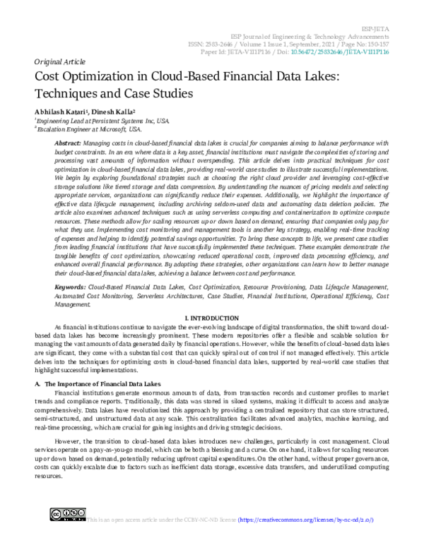 (PDF) Optimizing Costs in Cloud Financial Data Lakes: Strategies & Cases