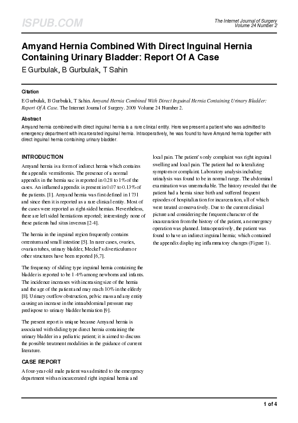 (PDF) Amyand Hernia Combined With Direct Inguinal Hernia Containing Urinary Bladder: Report Of A ...