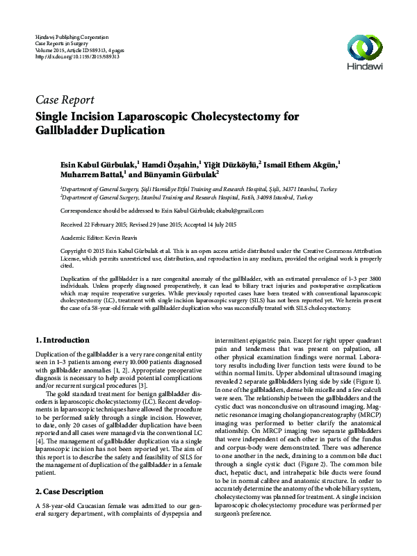 (PDF) Single Incision Laparoscopic Cholecystectomy for Gallbladder ...