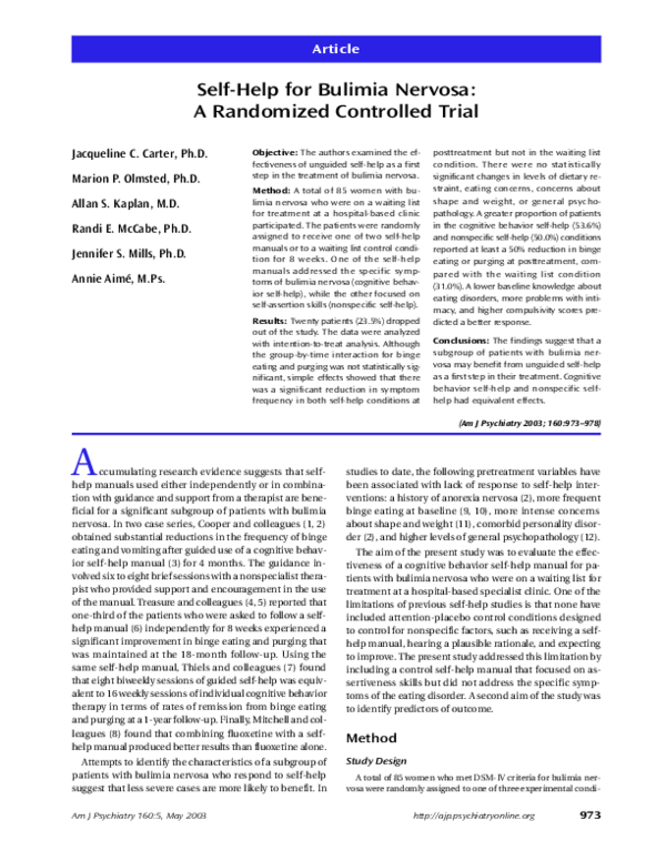 (PDF) Self-Help for Bulimia Nervosa: A Randomized Controlled Trial
