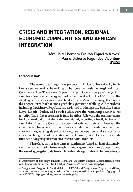 (PDF) CRISIS AND INTEGRATION: REGIONAL ECONOMIC COMMUNITIES AND AFRICAN INTEGRATION