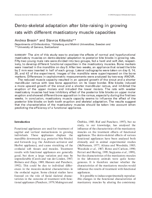 (PDF) Dento-skeletal adaptation after bite-raising in growing rats with ...