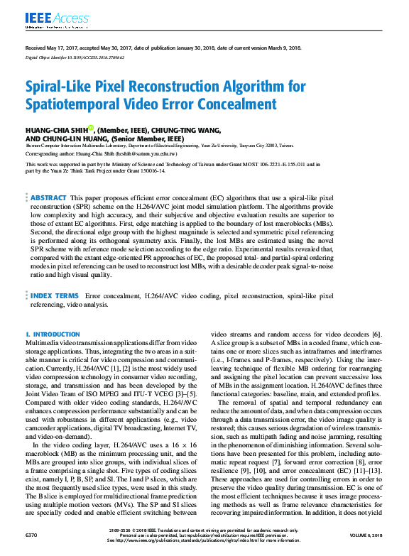 (PDF) Spiral-Like Pixel Reconstruction Algorithm for Spatiotemporal Video Error Concealment