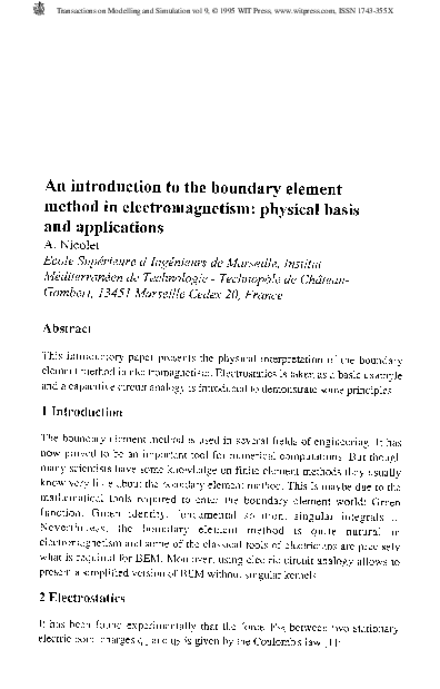 (PDF) An Introduction To The Boundary Element Method In Electromagnetism: Physical Basis And ...