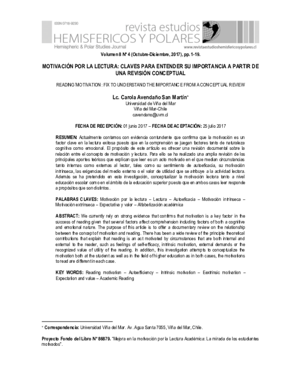 (PDF) Motivación por la lectura: Claves para entender su importancia a partir de una revisión ...