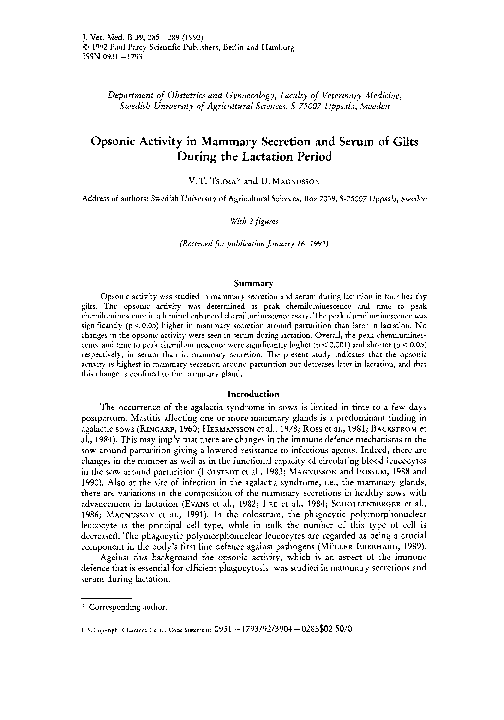 (PDF) Opsonic Activity in Mammary Secretion and Serum of Gilts During ...