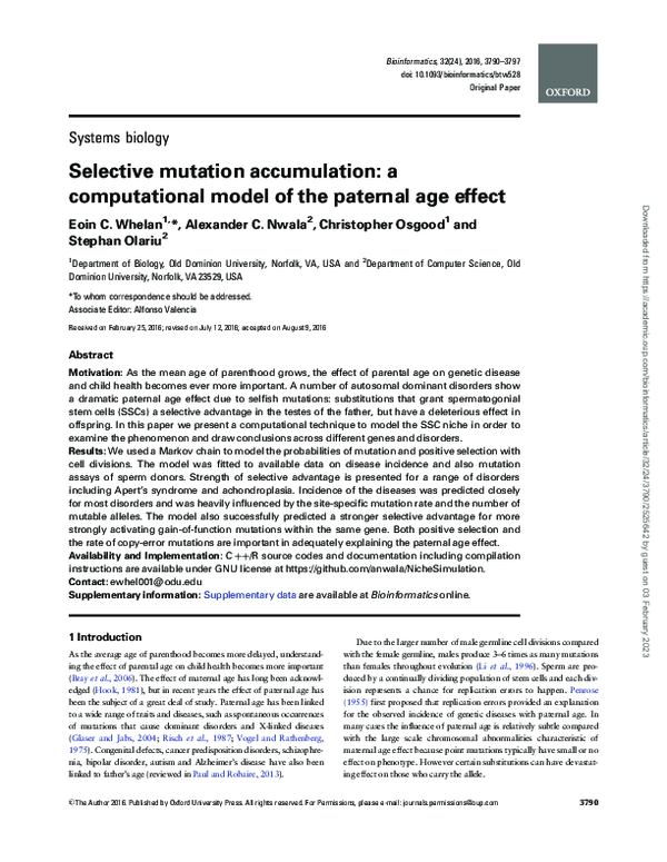 (PDF) Selective mutation accumulation: a computational model of the paternal age effect ...