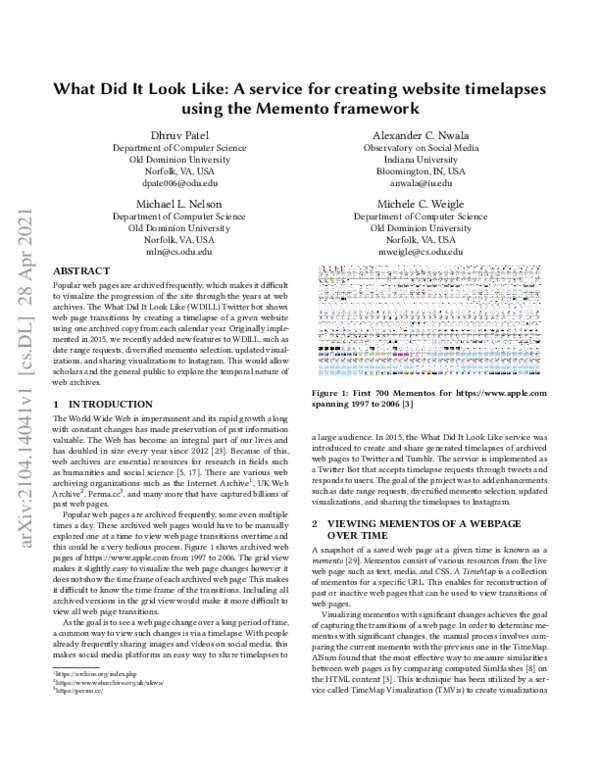 (PDF) What Did It Look Like: A service for creating website timelapses using the Memento framework