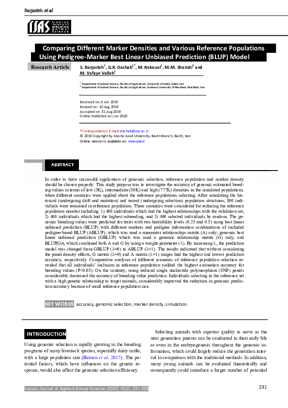 (PDF) Comparing different marker densities and various reference populations using pedigree ...