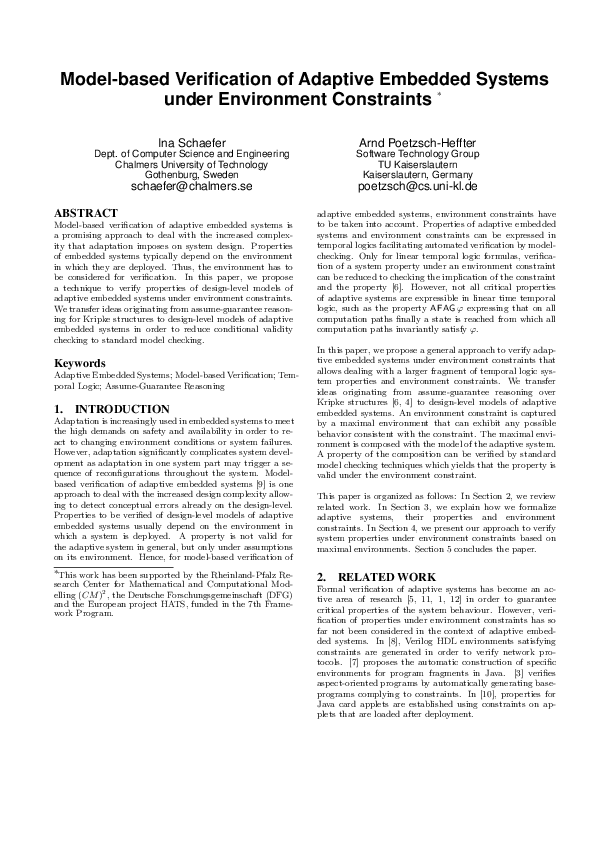 (PDF) Model-based verification of adaptive embedded systems under environment constraints
