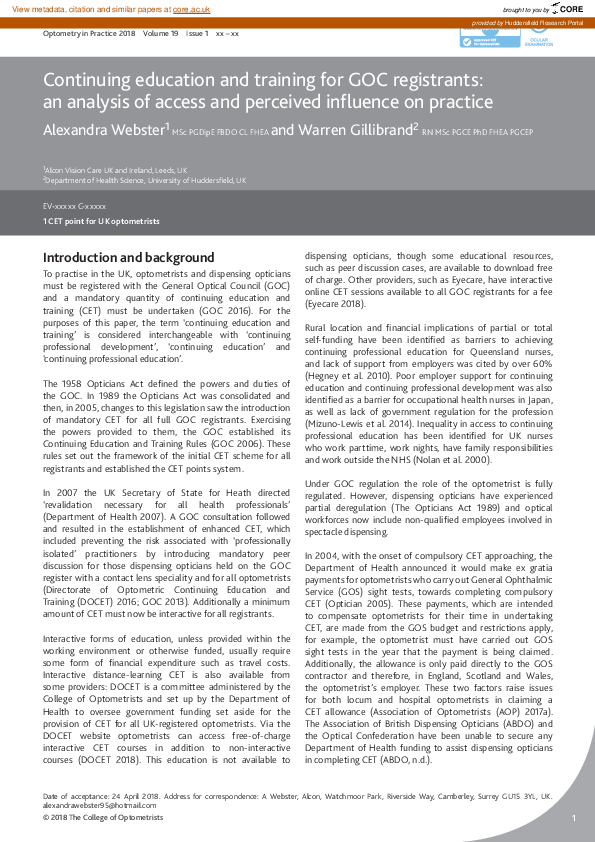 (PDF) Continuing education and training for GOC registrants: an ...