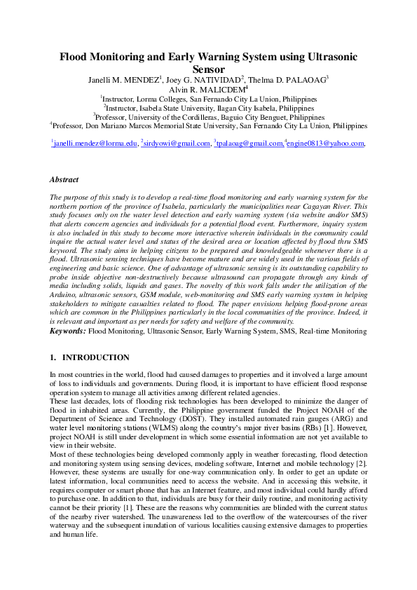 Pdf Flood Monitoring And Early Warning System Using Ultrasonic Sensor
