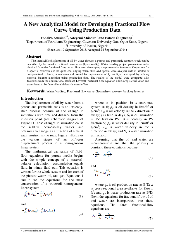 (PDF) A New Analytical Model for Developing Fractional Flow Curve Using ...