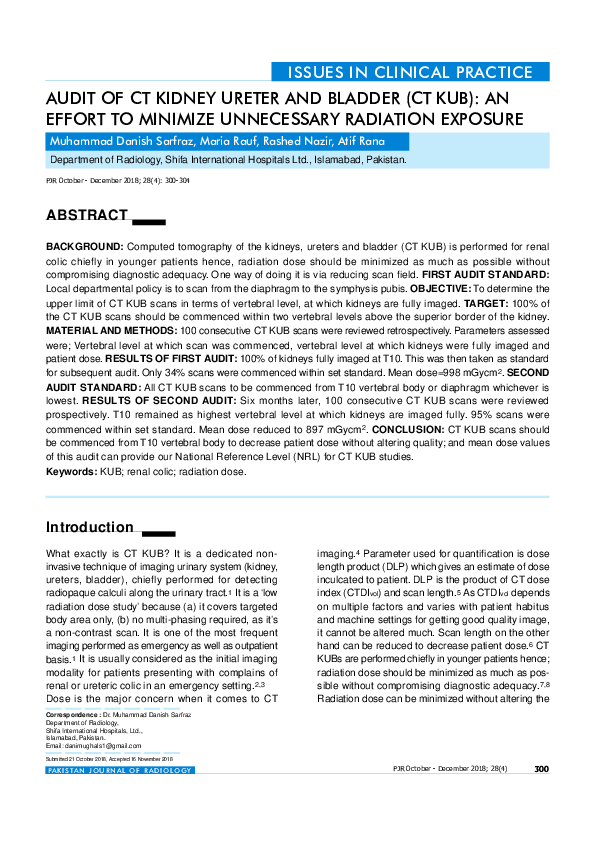 (PDF) Audit of CT Kidney Ureter and Bladder (CT Kub): An Effort to ...