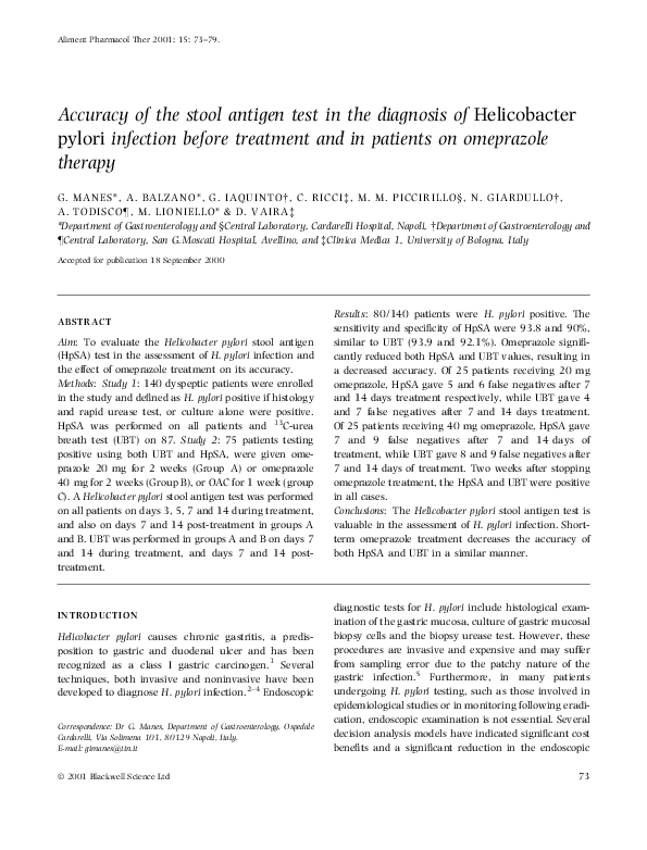 (PDF) Accuracy of the stool antigen test in the diagnosis of ...
