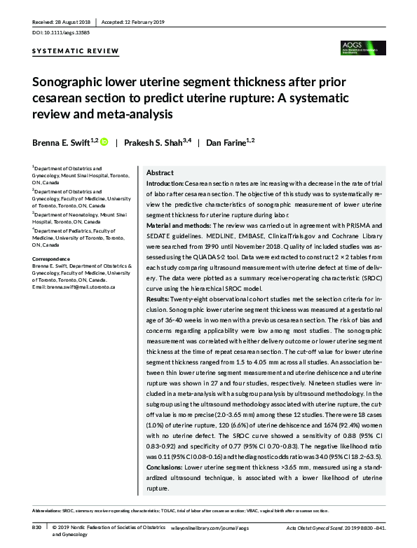 Pdf Sonographic Lower Uterine Segment Thickness After Prior Cesarean