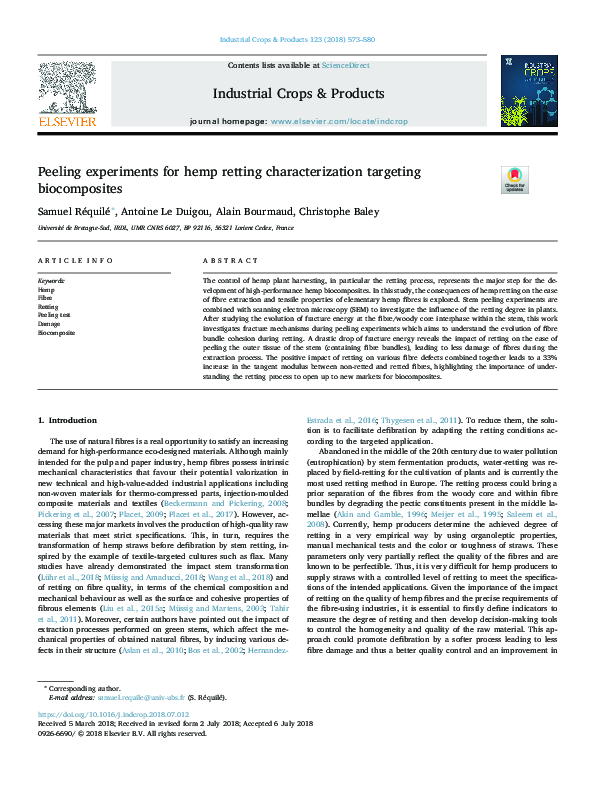 (PDF) Peeling experiments for hemp retting characterization targeting ...