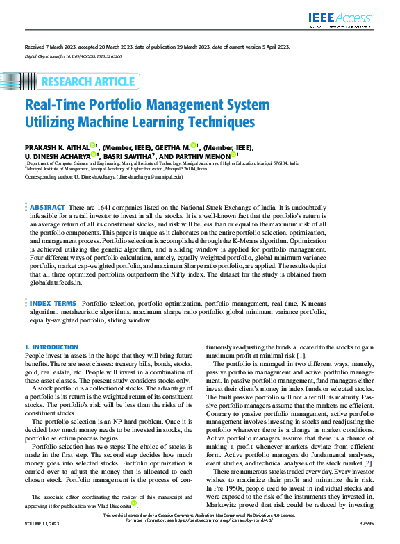 (PDF) Real-Time Portfolio Management System Utilizing Machine Learning Techniques