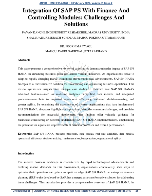 (PDF) Integration Of SAP PS With Finance And Controlling Modules ...