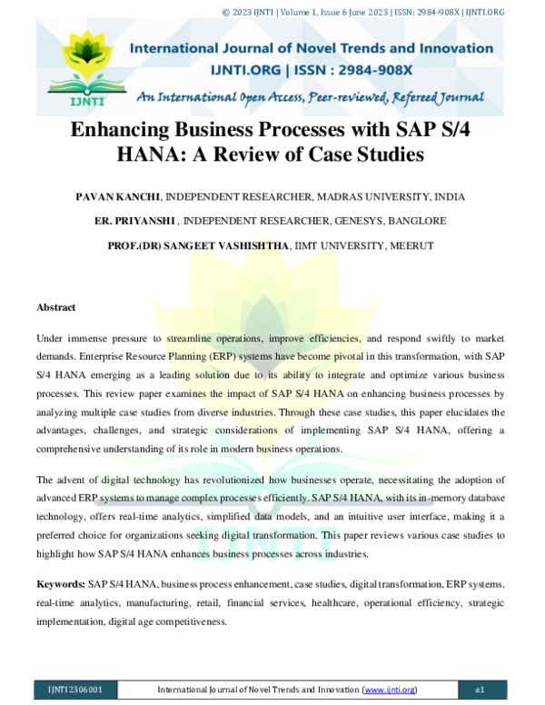 (PDF) Enhancing Business Processes with SAP S/4 HANA: A Review of Case ...