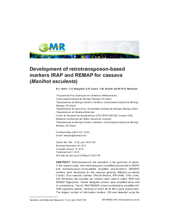 (PDF) Development of retrotransposon-based markers IRAP and REMAP for ...