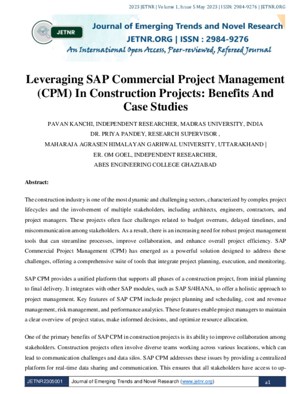 (PDF) Leveraging SAP Commercial Project Management (CPM) In ...