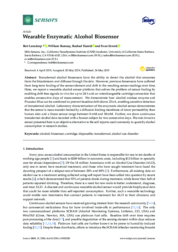 (PDF) Wearable Enzymatic Alcohol Biosensor