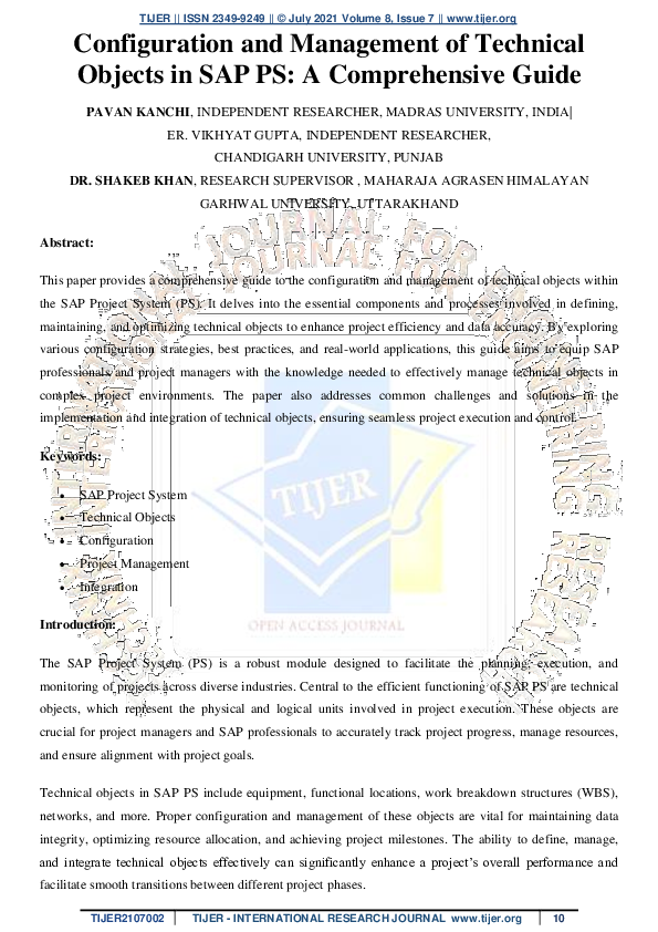 (PDF) Configuration and Management of Technical Objects in SAP PS: A ...