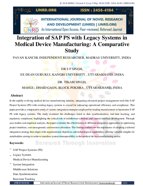 (PDF) Integration of SAP PS with Legacy Systems in Medical Device ...