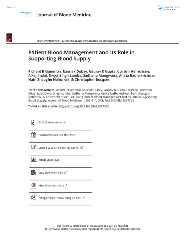 (PDF) Patient Blood Management and Its Role in Supporting Blood Supply