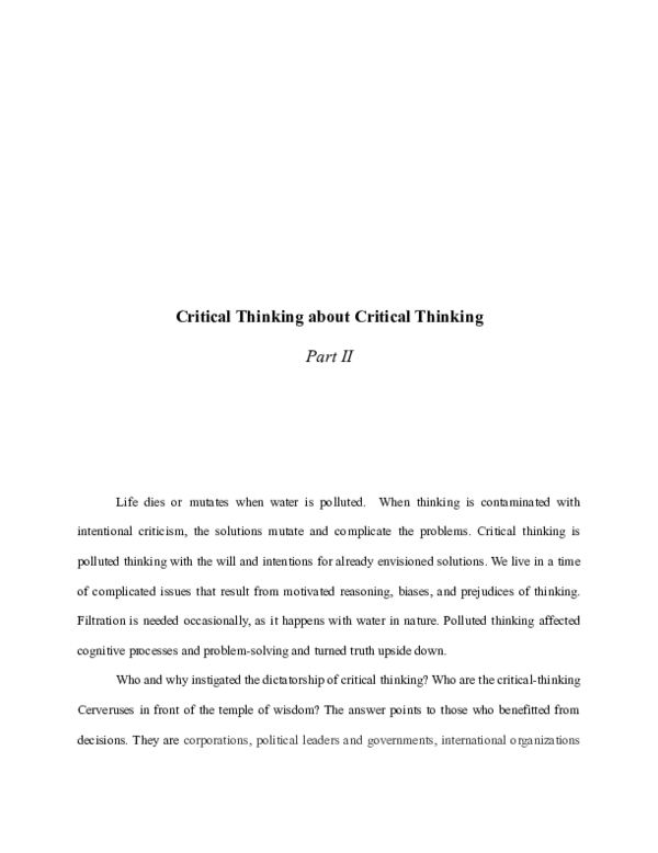 (PDF) Critical Thinking about Critical Thinking - Part II