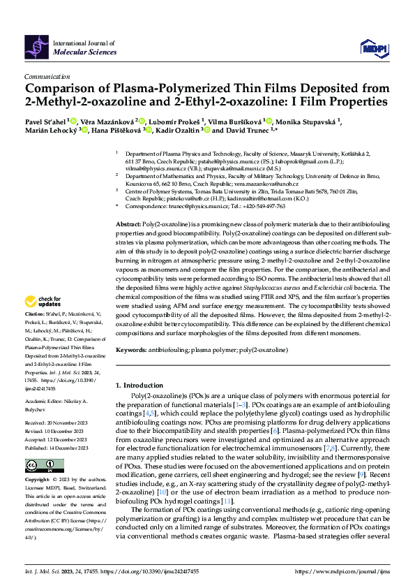 (PDF) Comparison of Plasma-Polymerized Thin Films Deposited from 2 ...