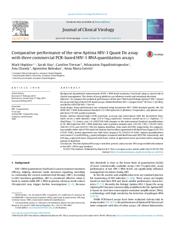 (PDF) Comparative performance of the new Aptima HIV-1 Quant Dx assay ...