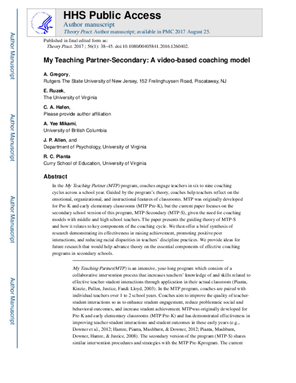 (PDF) My Teaching Partner-Secondary: A Video-Based Coaching Model