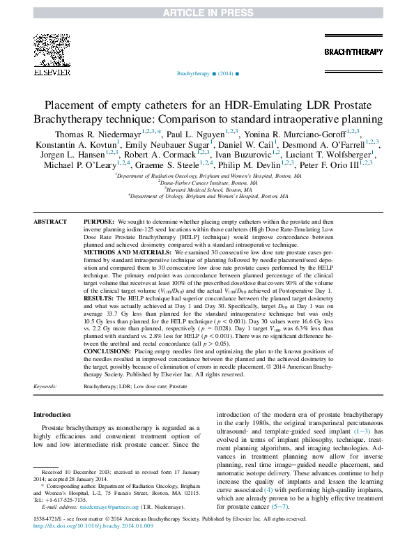 (PDF) Placement of empty catheters for an HDR-Emulating LDR Prostate ...