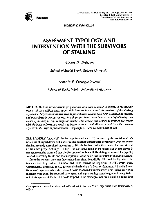 (PDF) Assessment typology and intervention with the survivors of stalking