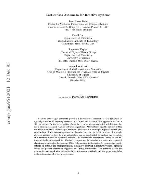 Pdf Lattice Gas Automata For Reactive Systems