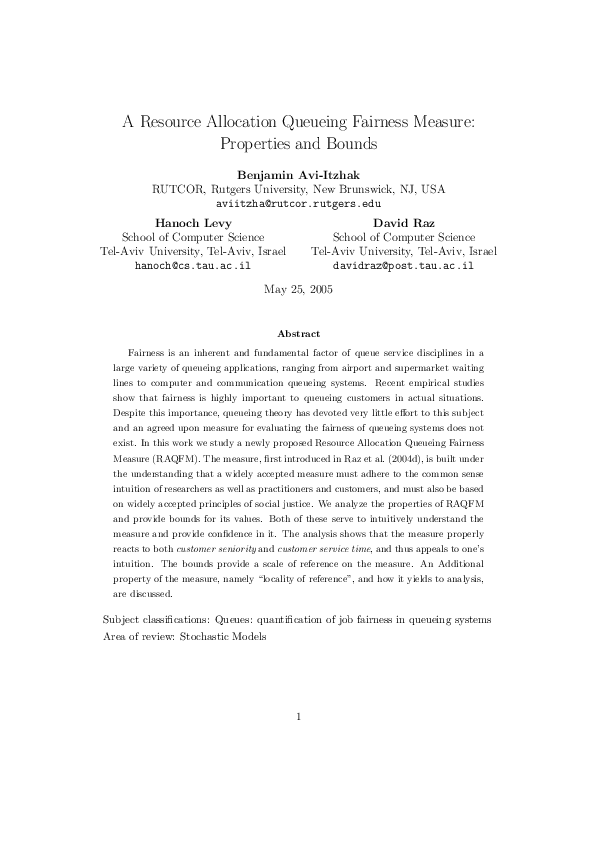 (PDF) A resource allocation queueing fairness measure: properties and bounds