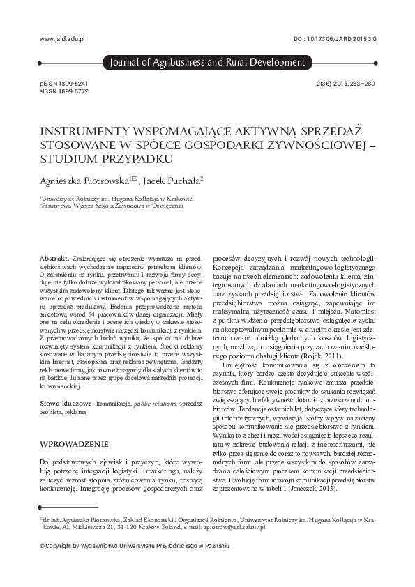 (PDF) Instruments Used to Support Active Sales in the Company of Food ...