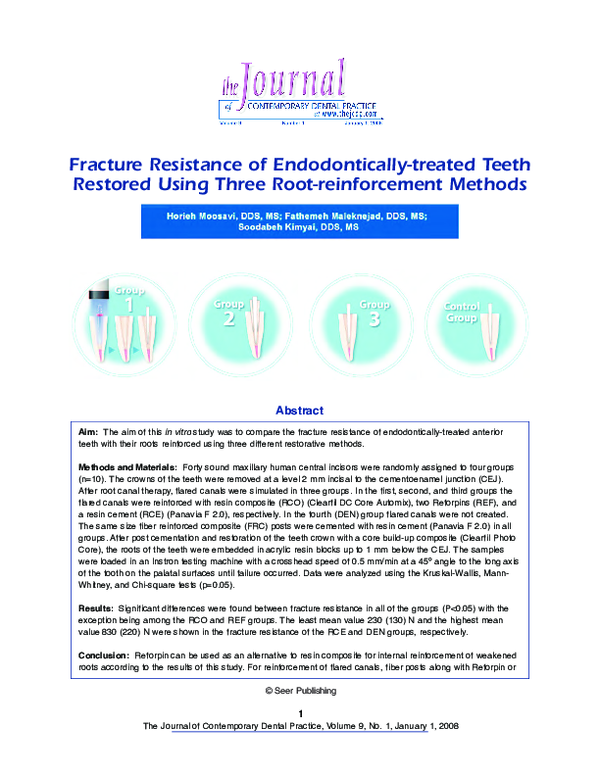 Pdf Fracture Resistance Of Endodontically Treated Teeth Restored Using Three Root