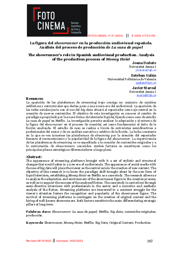 (PDF) figura del showrunner en la producción audiovisual española ...