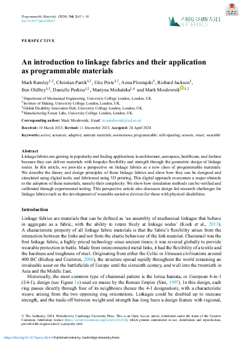 (PDF) An introduction to linkage fabrics and their application as programmable materials